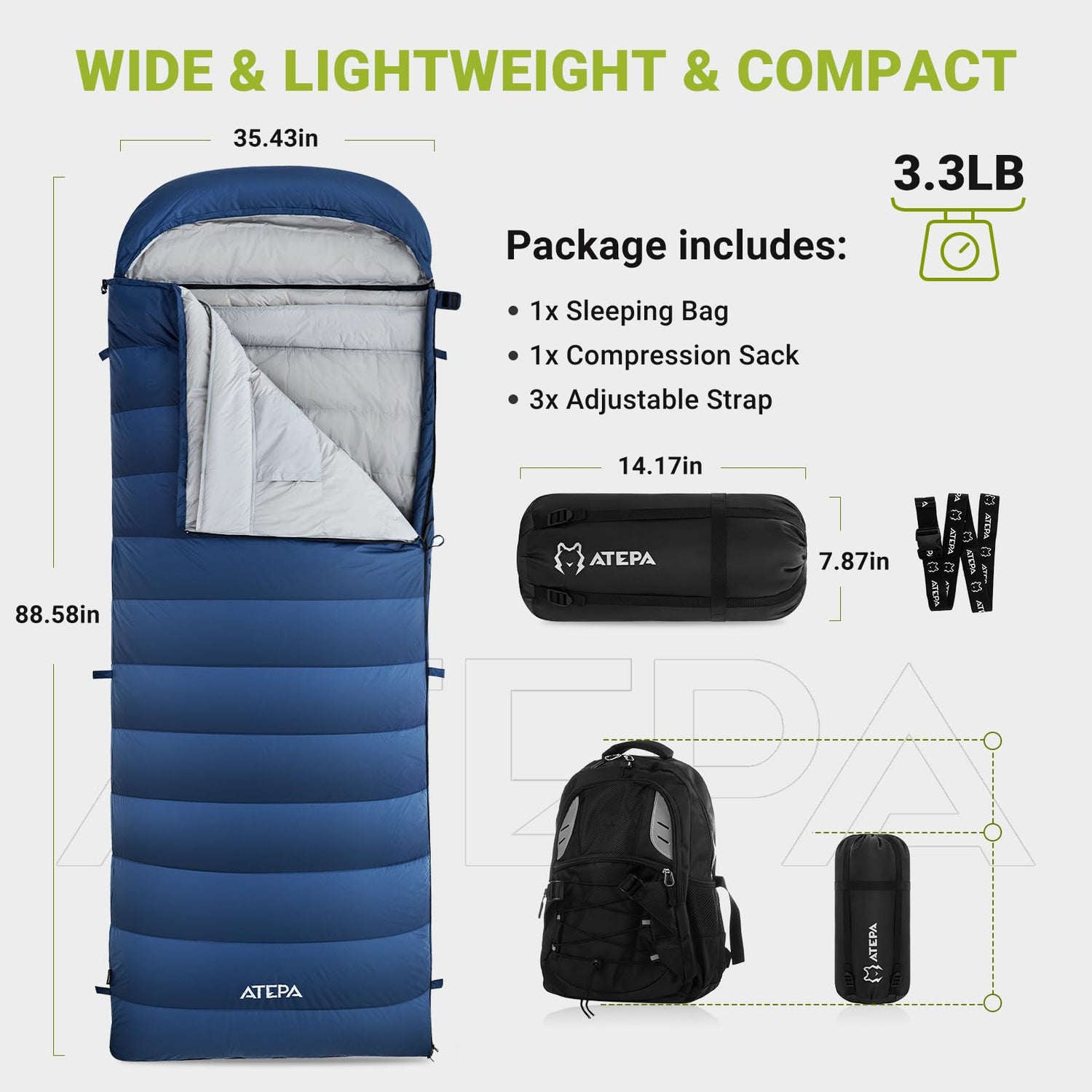 ATEPA ELEMENTS 600 3-in-1 Convertible Sleeping Bag | 600g 650FP Down ...