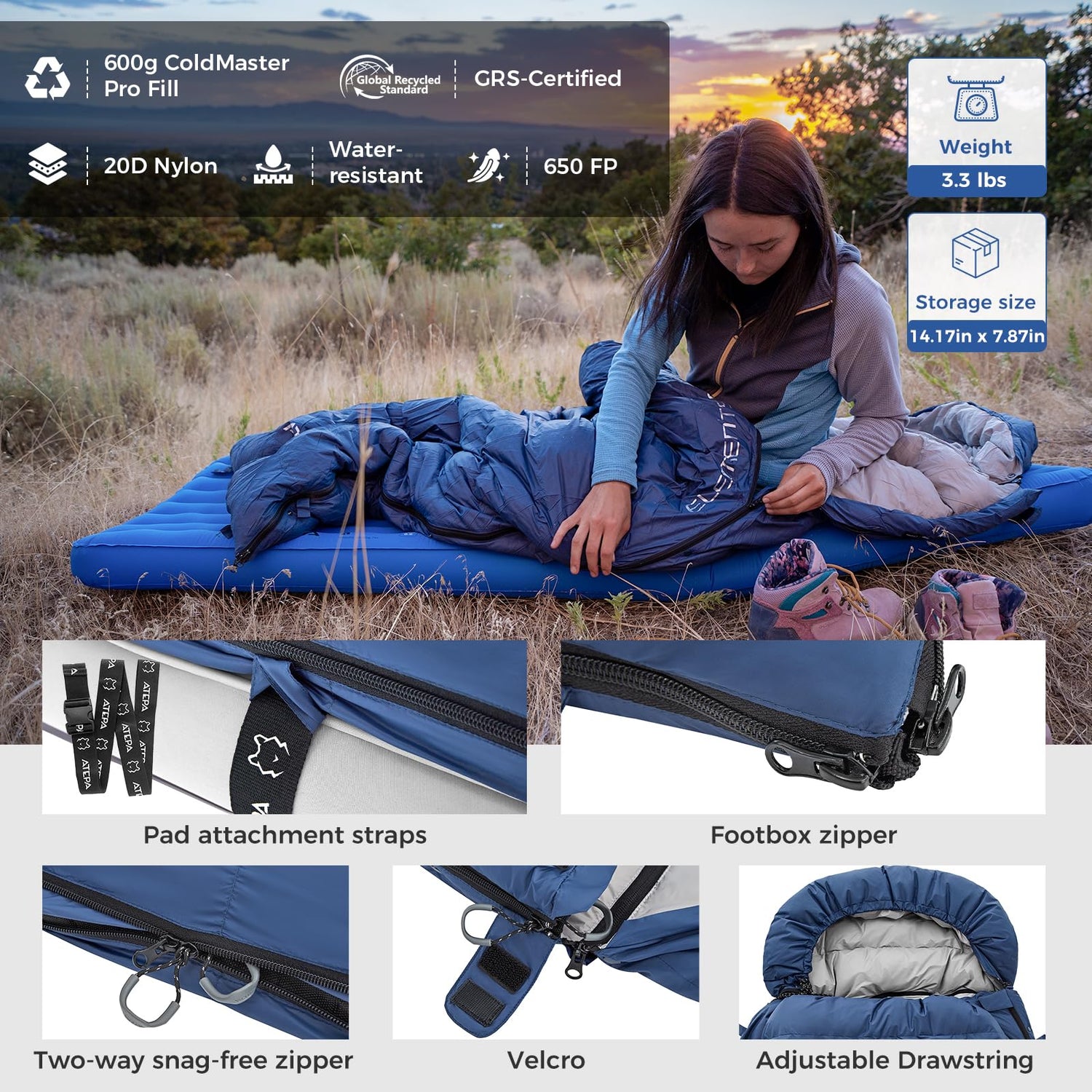 ATEPA ELEMENTS 600 3-in-1 Convertible Sleeping Bag | 600g 650FP Down ...