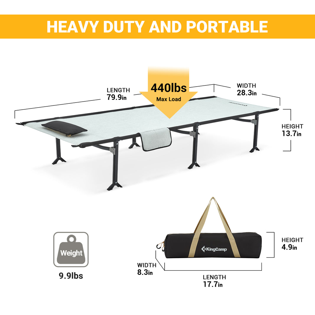 KingCamp 80" Extra Long Portable Folding Cot | 441lb Capacity Lightwei ...
