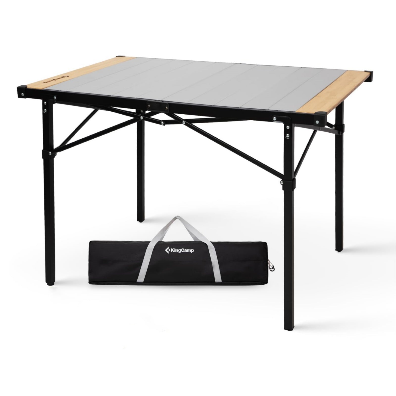 KingCamp BamAura Folding Roll-Top Aluminum Table with Bamboo Extension ...